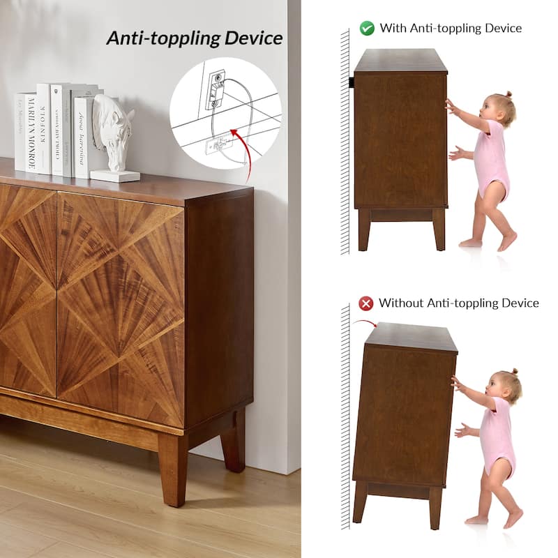 Ofelia Mid-century 60" Wide Geometric Patterned Sideboard with Adjustable Shelves by HULALA HOME ...